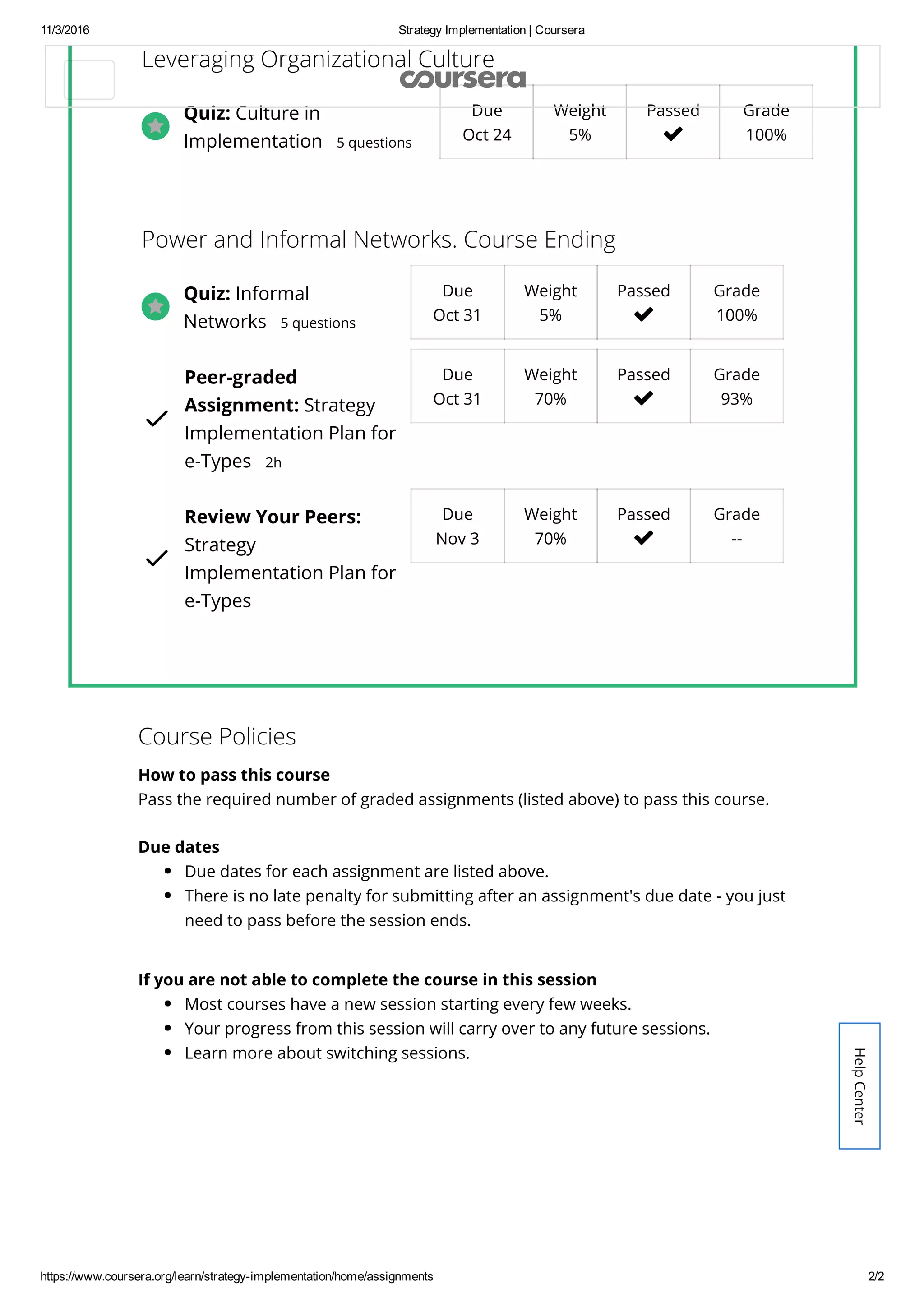 Strategy Implementation _ Coursera - Final Grade | PDF