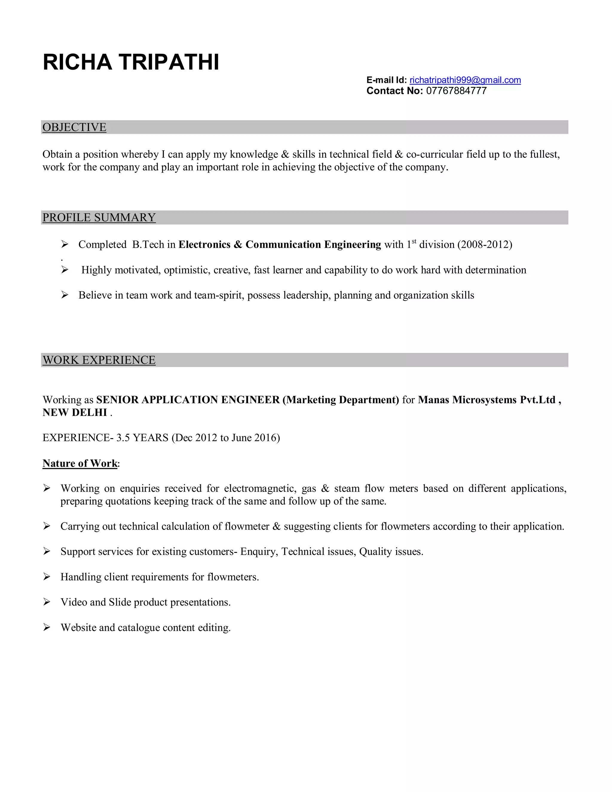 RICHA TRIPATHI RESUME | PDF