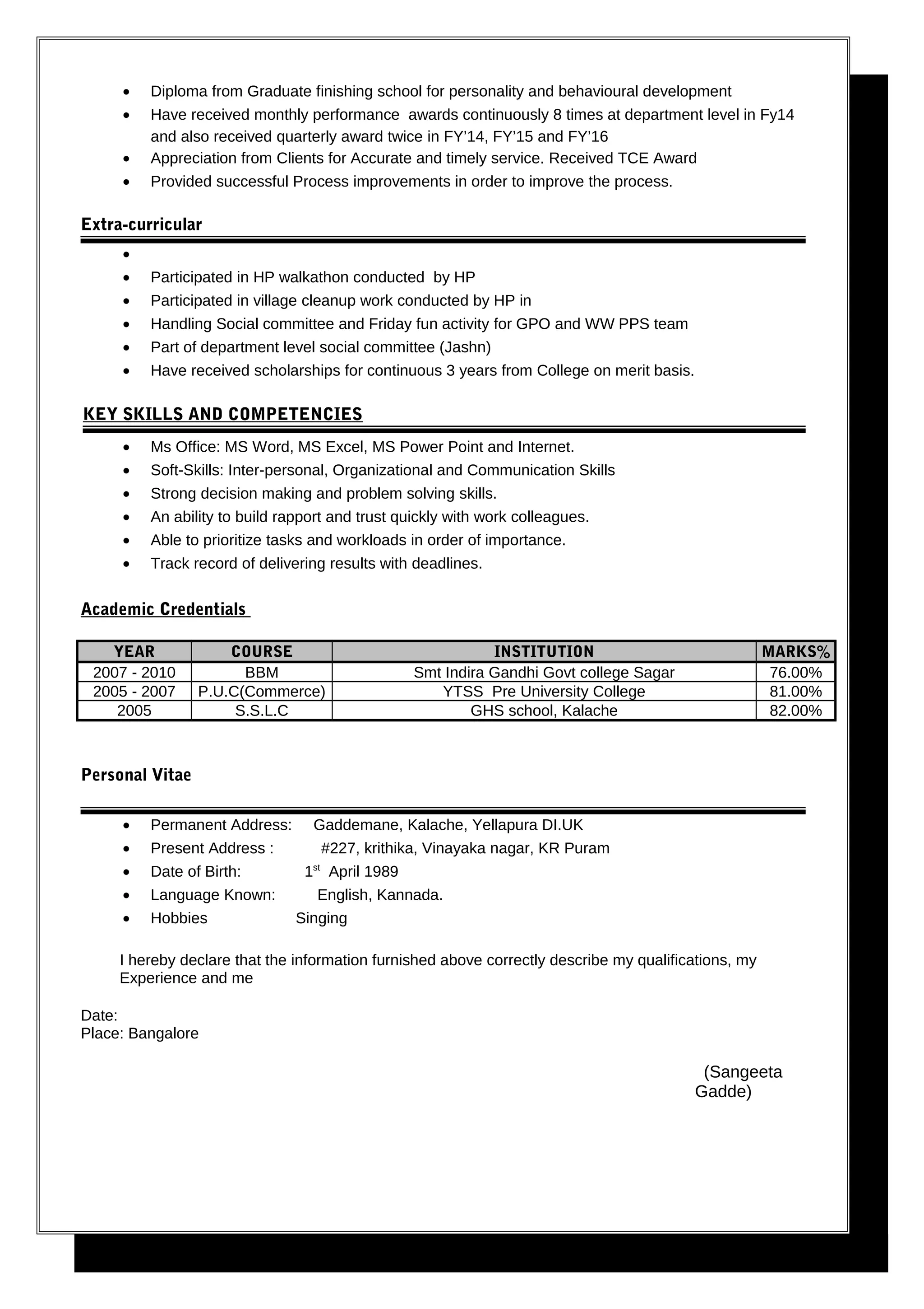 Resume Sangeeta | DOC