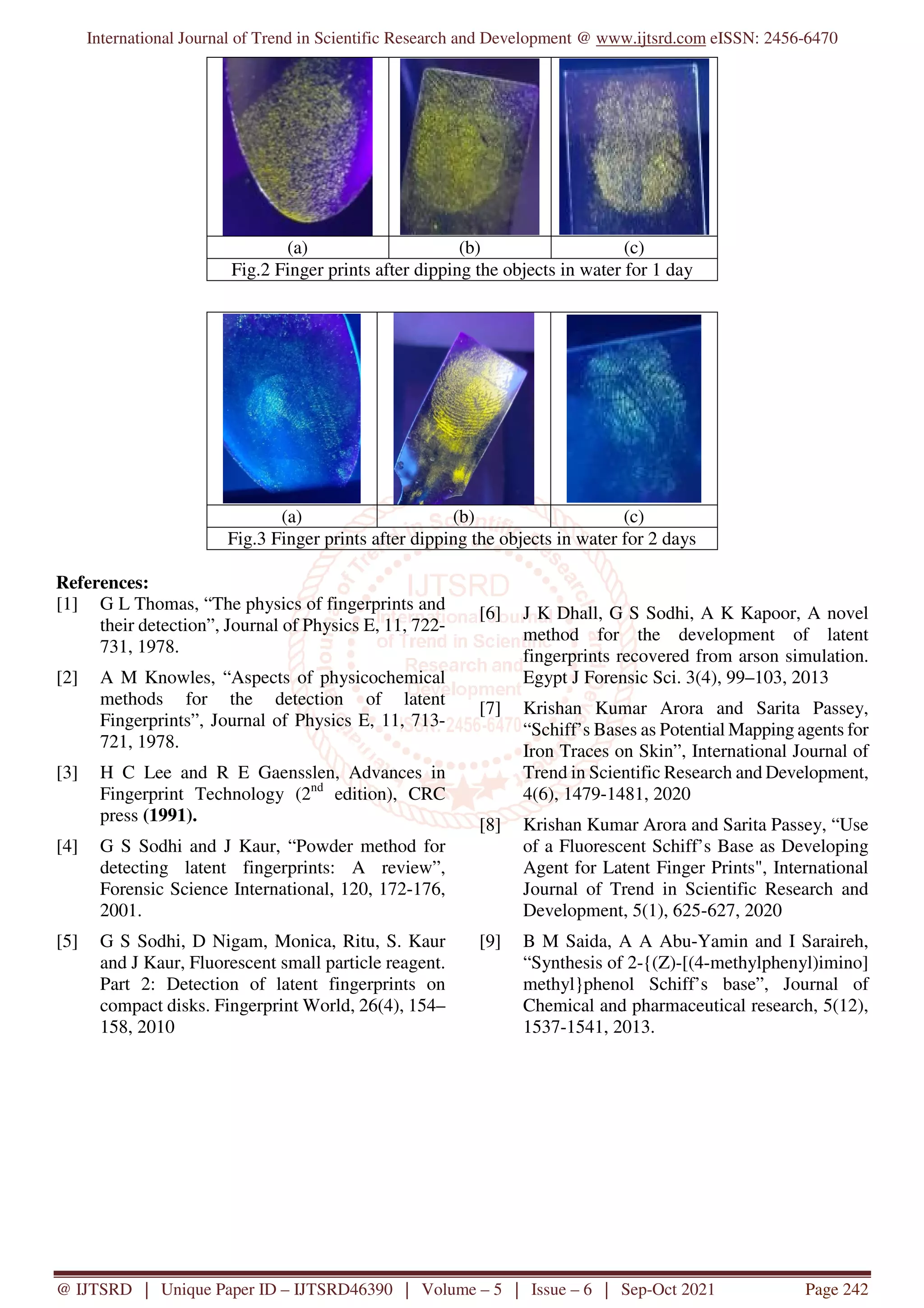 Developing Latent Fingerprints on Wet Surfaces with a Fluorescent ...