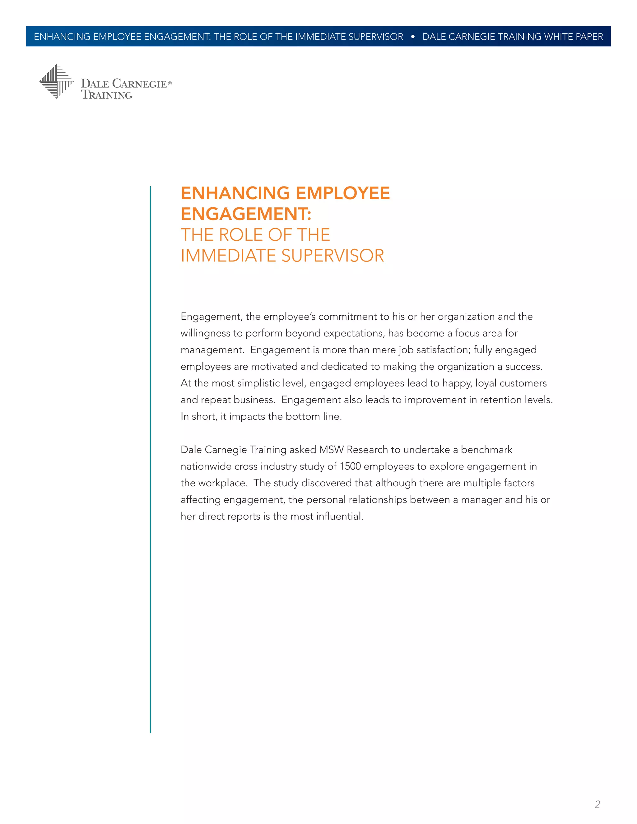 Enhancing Employee Engagement - The Role of the Immediate Supervisor ...