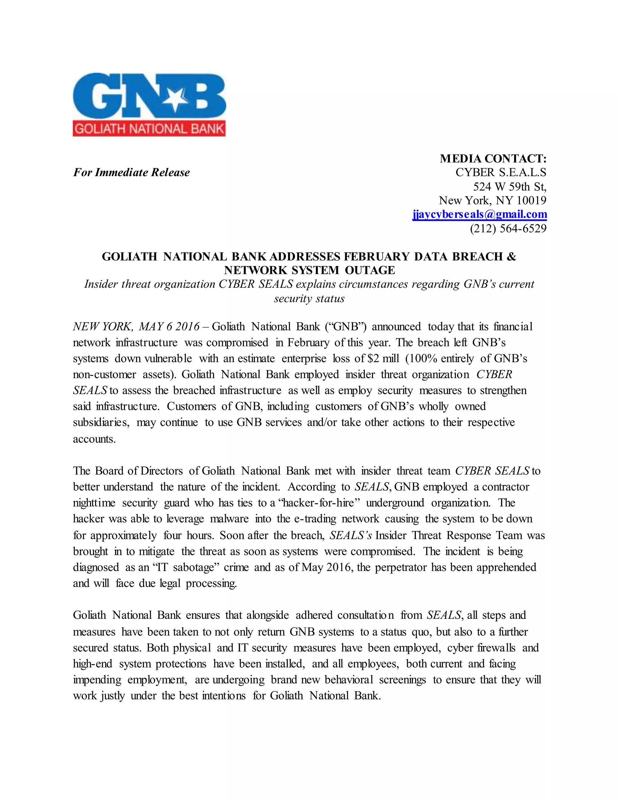 GNB TEAM 1 PRESS RELEASE | DOCX