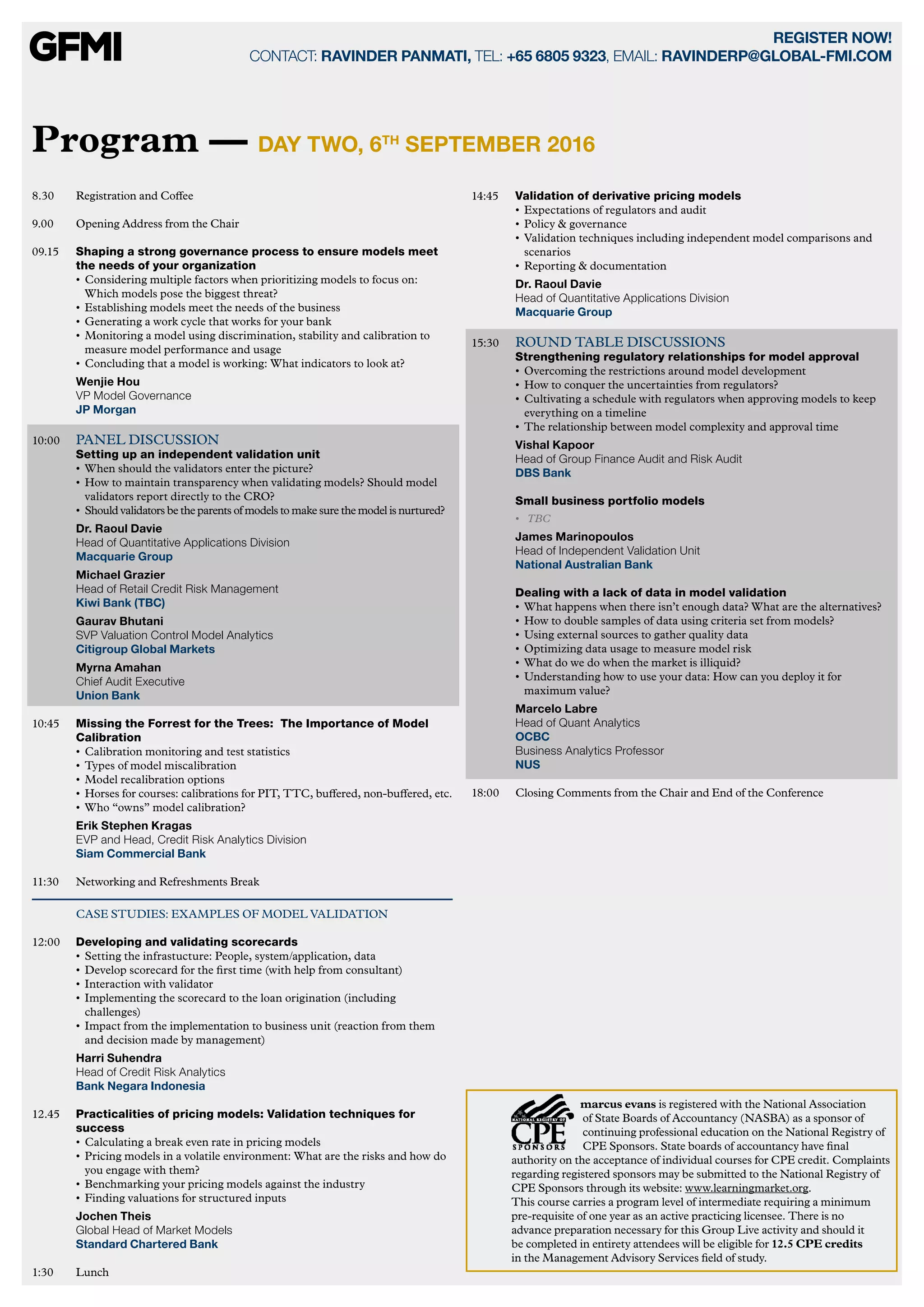 Model Validation and Model Risk Conference September 5-7, 2016 ...