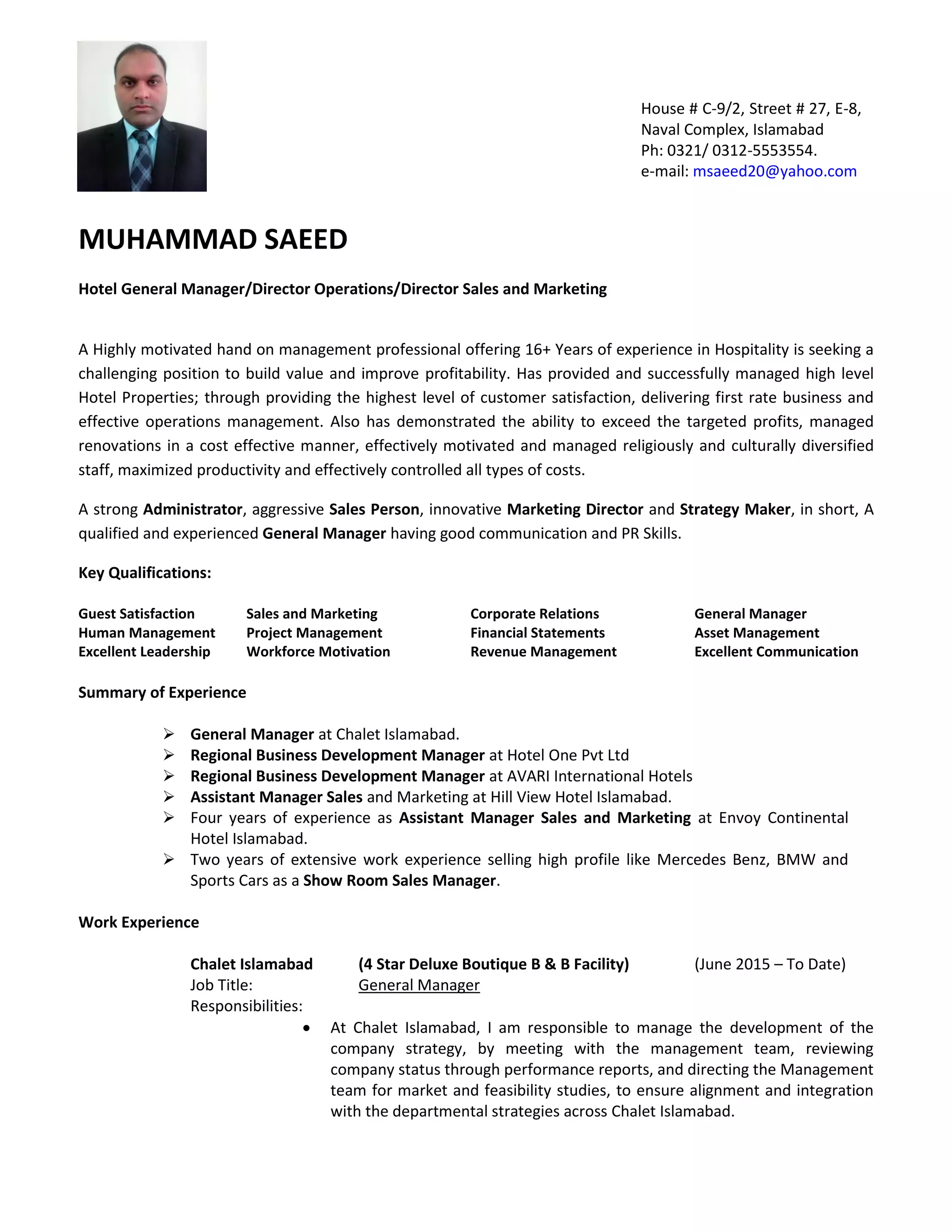 CV Muhammad Saeed 19112016 | PDF | Sales | Business