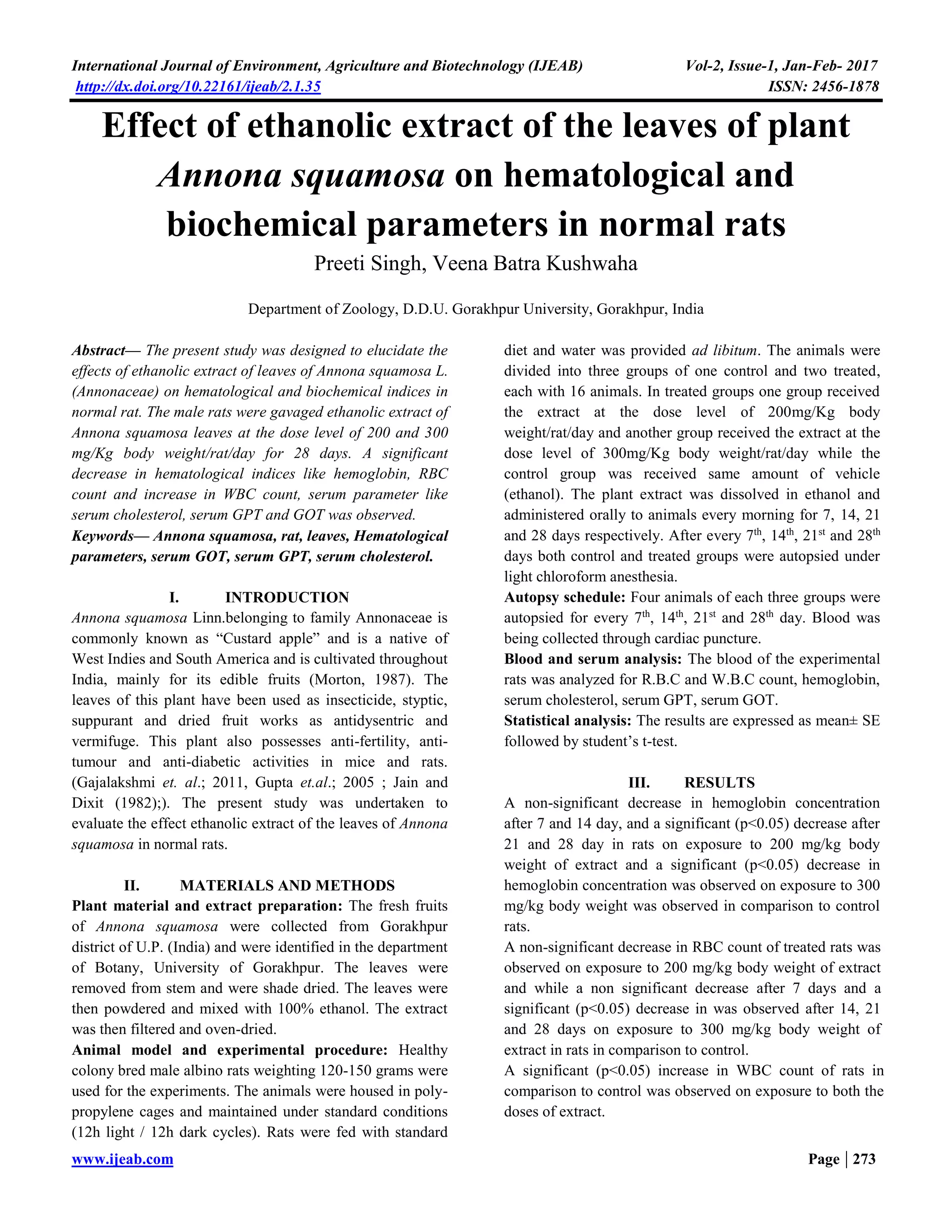 effect of ethanolic extract of the leaves of plant annona squamosa on ...