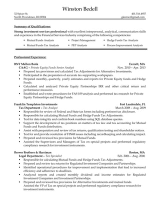 WBedell Res_Doc | DOC | Hedge Funds | Personal Investing