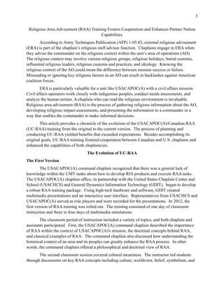 Religious Area Advisement (RAA) Training Fosters Cooperation and ...