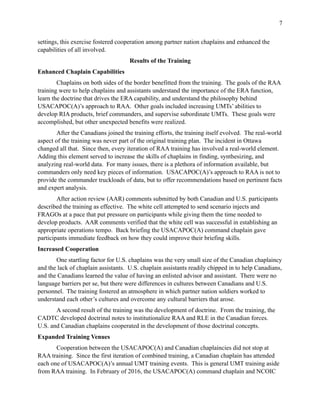 Religious Area Advisement (RAA) Training Fosters Cooperation and ...