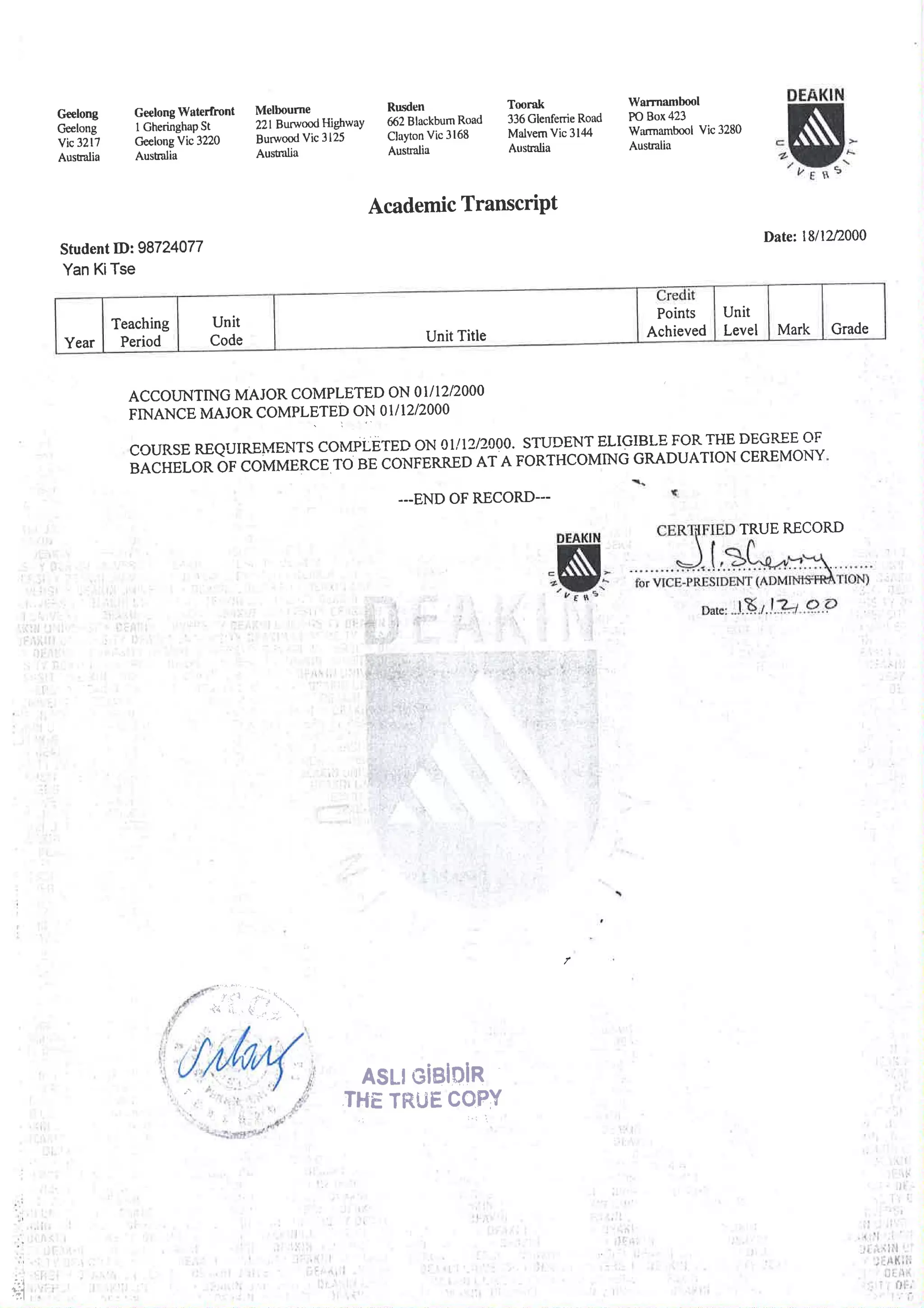 Deakin Certificate | PDF