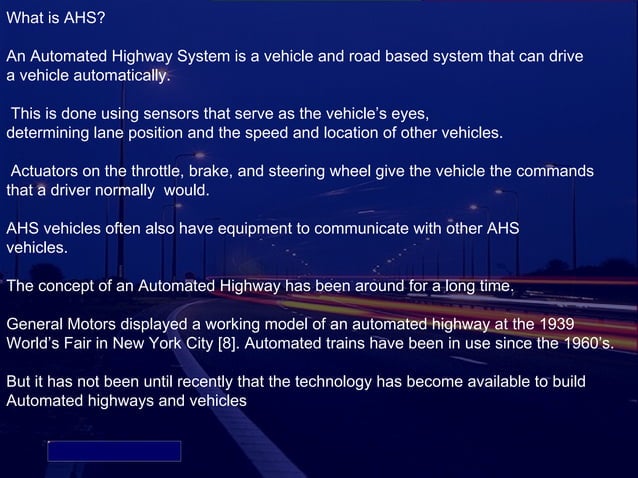 automated highways system | PPT | Auto Safety Technologies | Auto ...