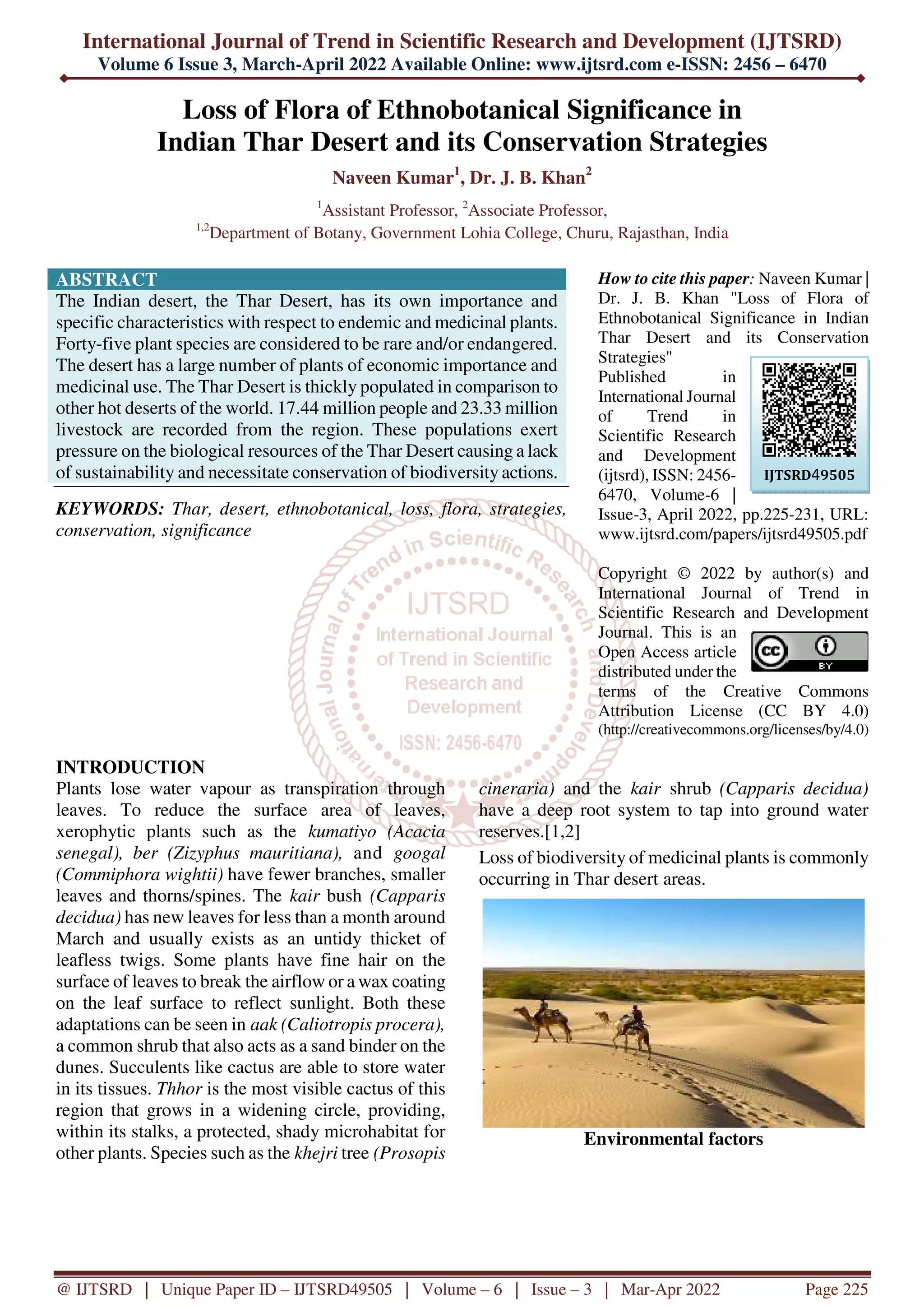 Loss of Flora of Ethnobotanical Significance in Indian Thar Desert and ...