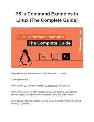 35 ls Command Examples in Linux (The Complete Guide).pdf | Operating Systems | Computer Software ...
