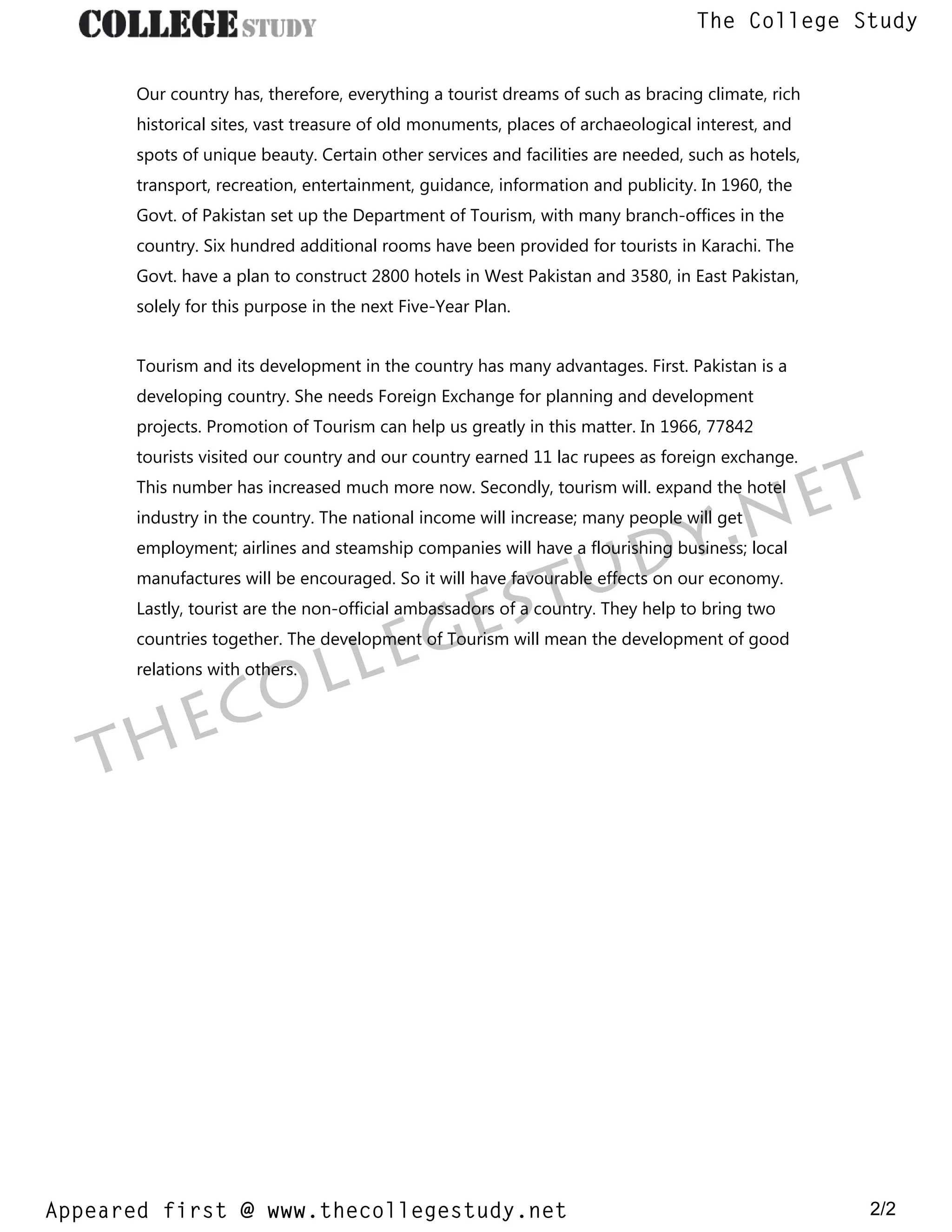 35 short paragraph on tourism in pakistan the college study100011 | PDF