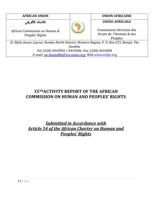 35th Activity Report of the African Commission on Human and Peoples ...