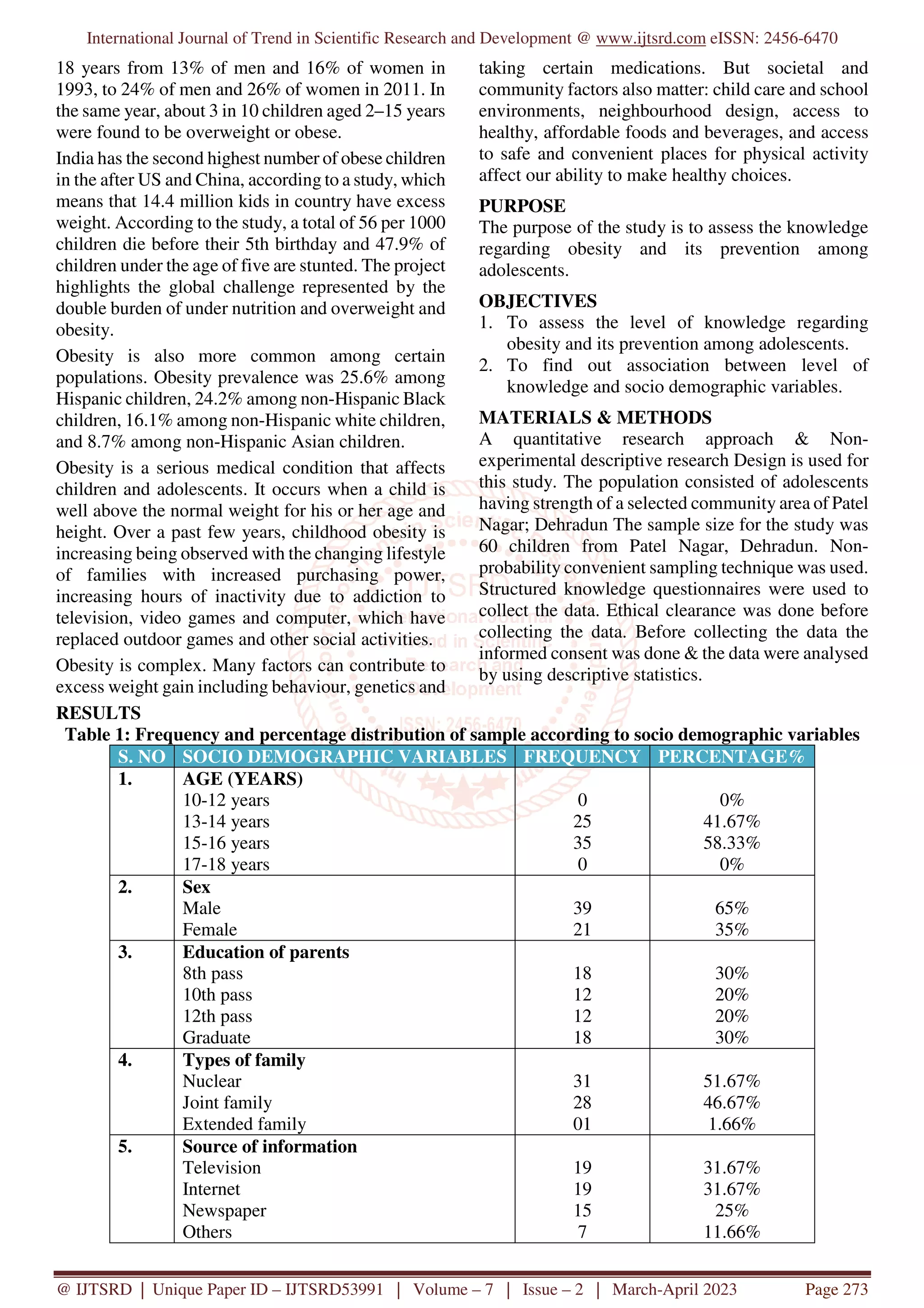 To Assess Knowledge Regarding Obesity and its Prevention among Adolescents | PDF