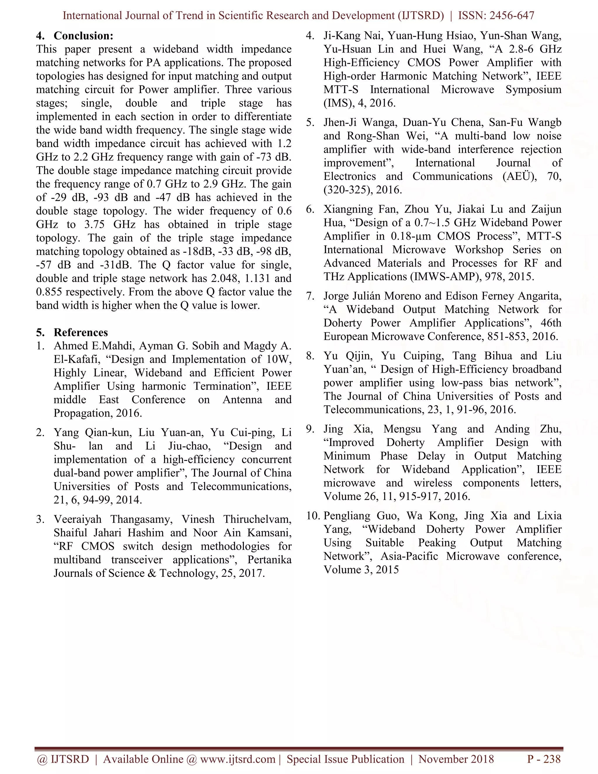 Wideband Width Impedance Matching Topologies for PA Applications | PDF