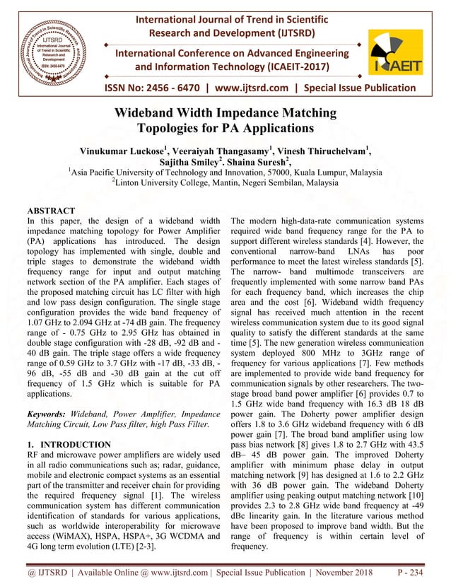 Wideband Width Impedance Matching Topologies for PA Applications | PDF | Digital Audio ...