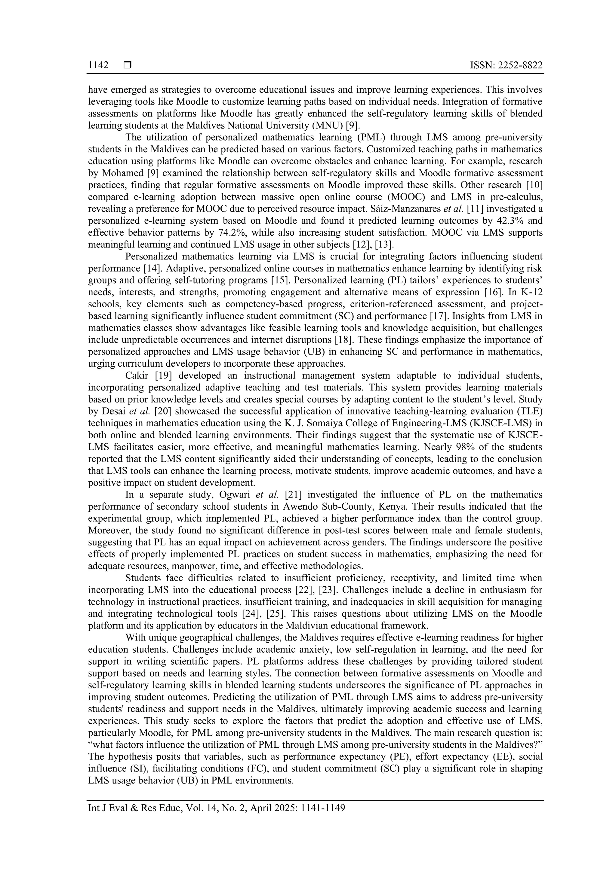 Predicting personalized mathematics learning among pre-university students in the Maldives | PDF