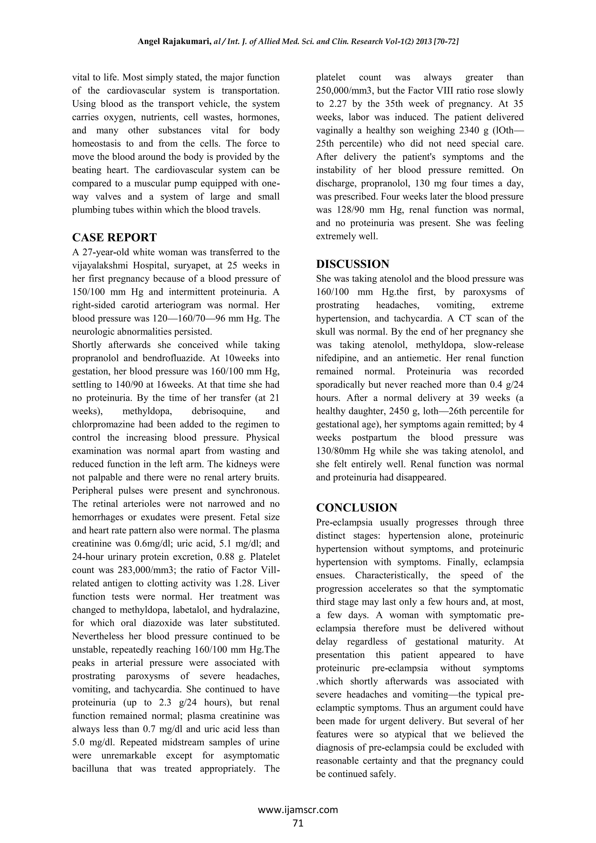 Hypertension in pregnancy: A case discussion | PDF