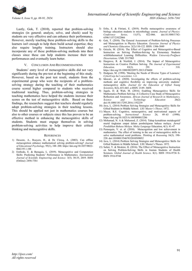 Enhancing Students' Metacognitive Skills Through Problem-Solving Strategy in Teaching ...