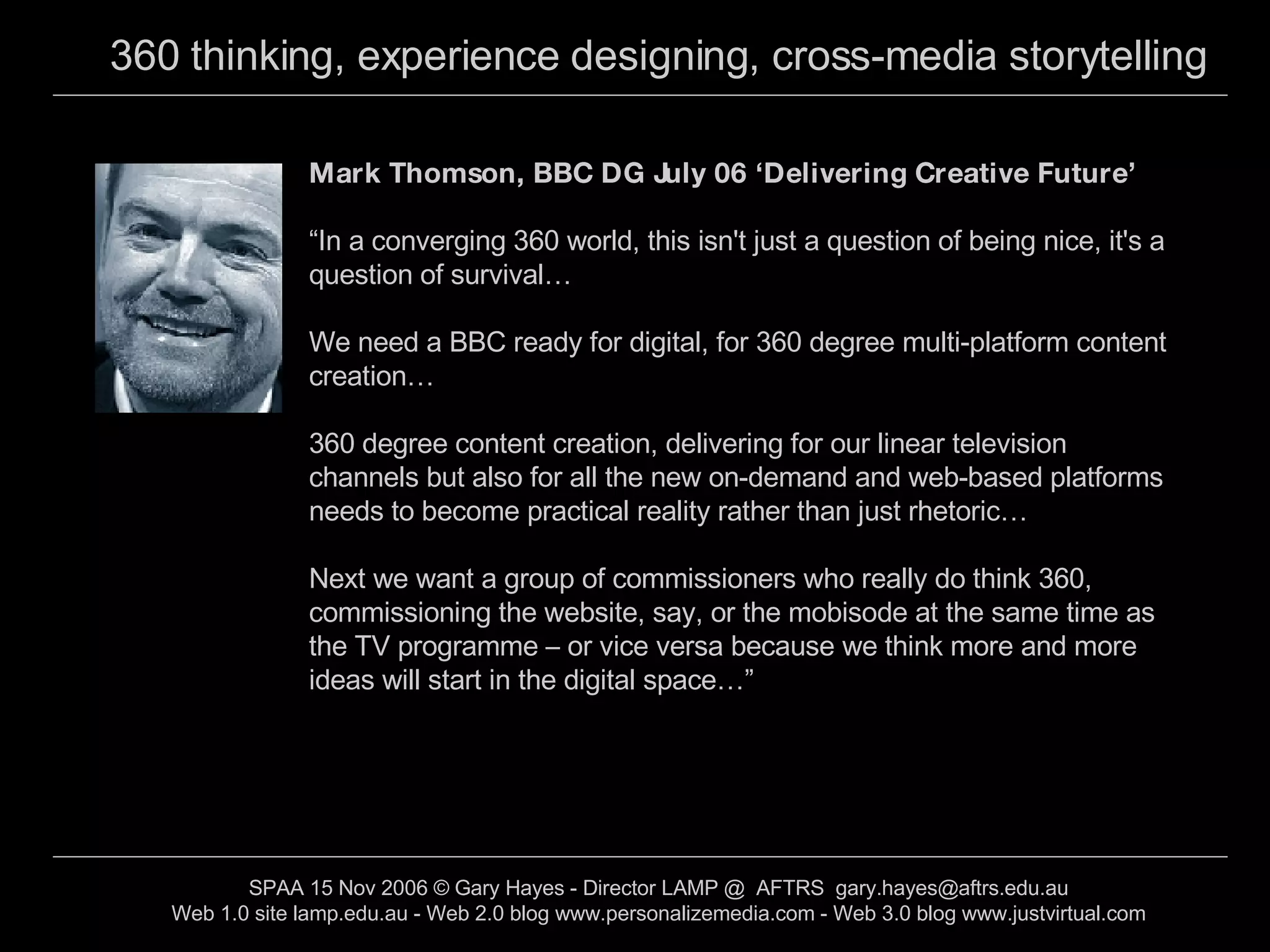 360 thinking, experience designing, cross-media storytelling | PPT