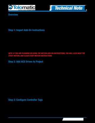 How to use Add-On instructions to interface a Tolomatic ACS drive with ...