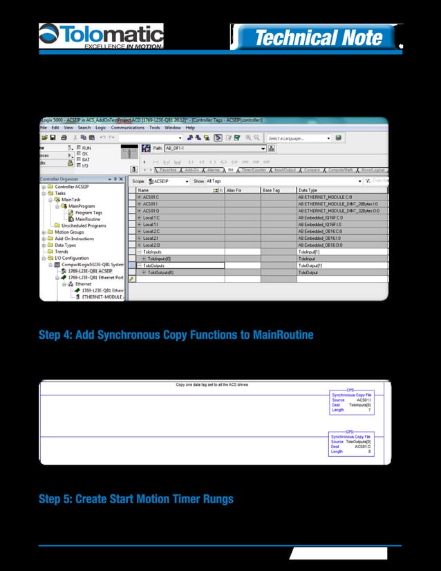 How to use Add-On instructions to interface a Tolomatic ACS drive with ...