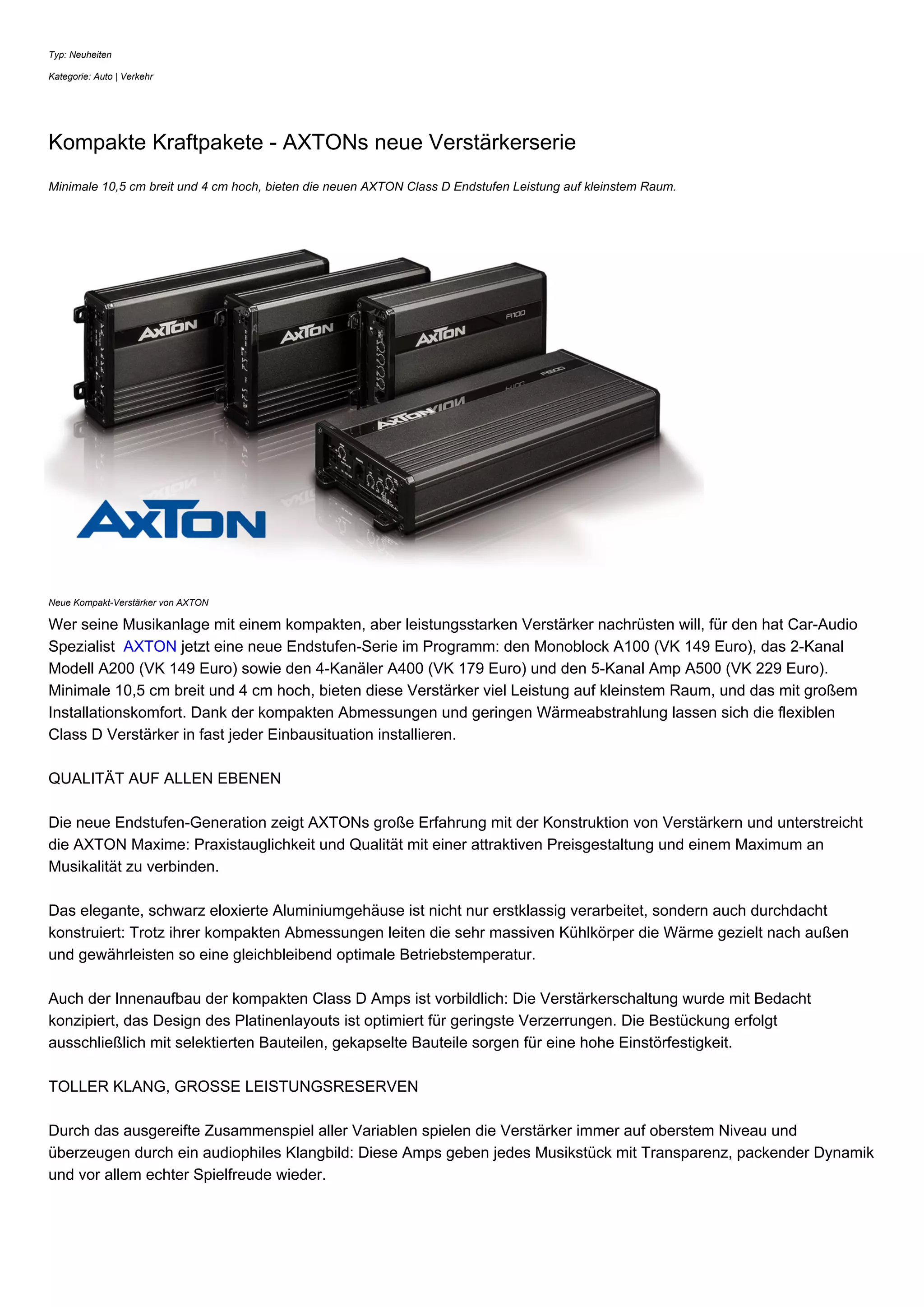 Kompakte Kraftpakete - AXTONs neue Verstärkerserie | PDF