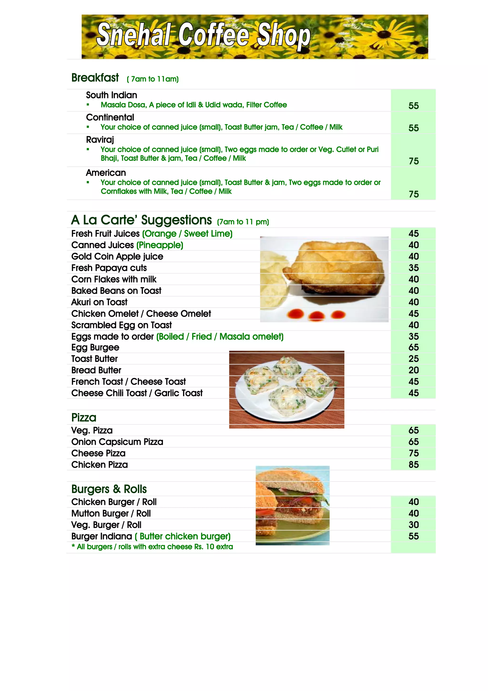 Raviraj - coffee shop menu card 2009-2010 | PDF