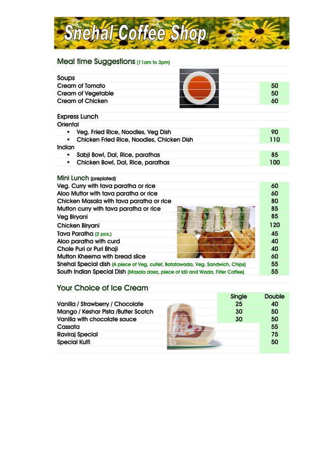 Raviraj - coffee shop menu card 2009-2010 | PDF