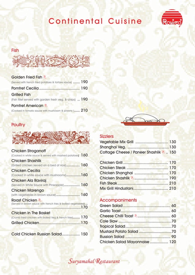 Raviraj - Restaurant Menu Card 2009 - 2010 | PDF