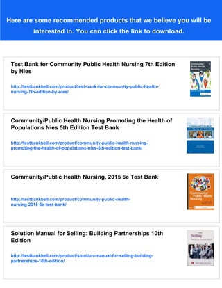 Test Bank Community Public Health Nursing 6th Edition Nies McEwen | PDF