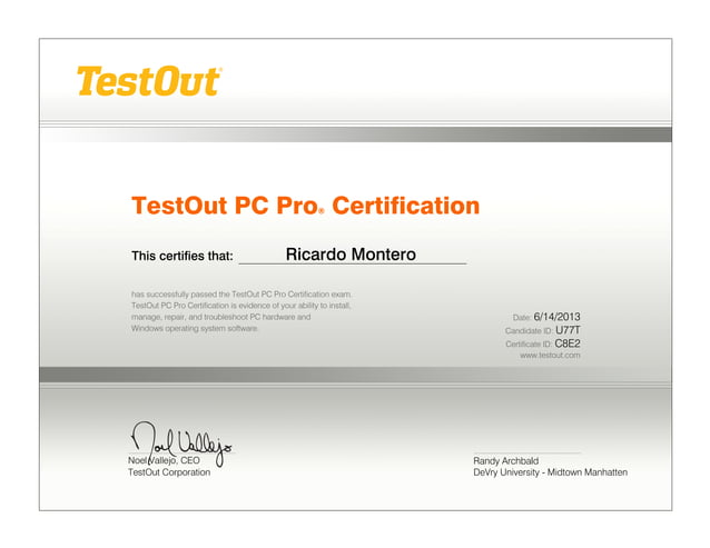Ricardo Montero Test out Pro Certification 06 14 13 | PPT