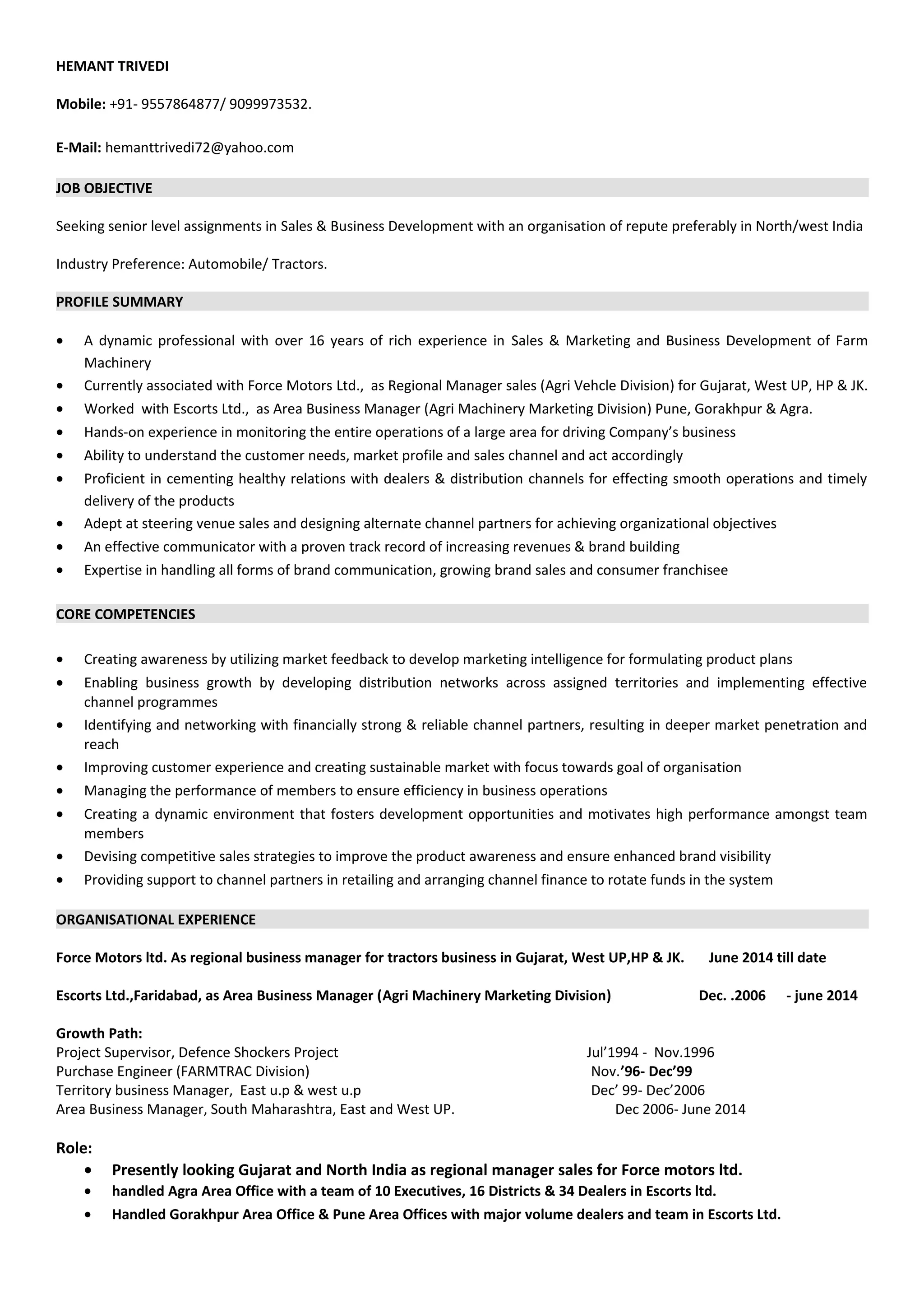 resume hemant | DOC | Sales | Business