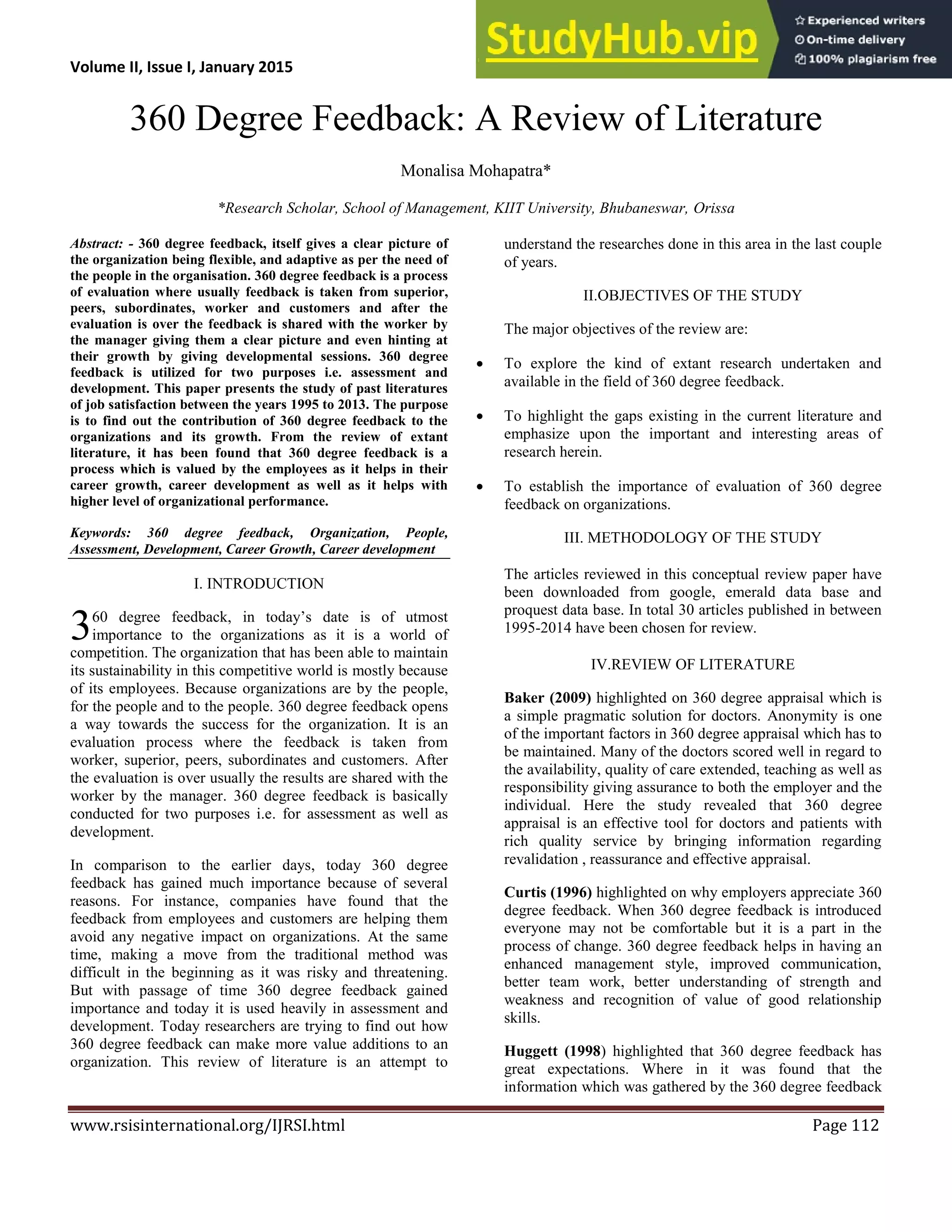 360 Degree Feedback A Review Of Literature | PDF