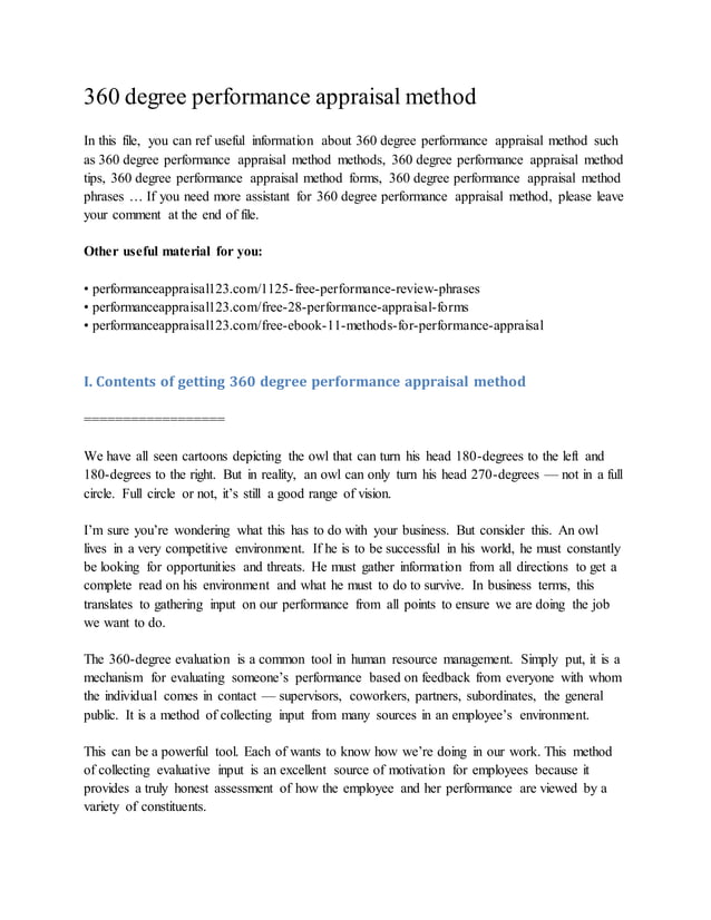 360 degree performance appraisal method | PDF