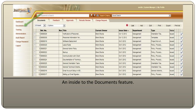 360 Policy Implementation User Interface Presentation. | PDF ...