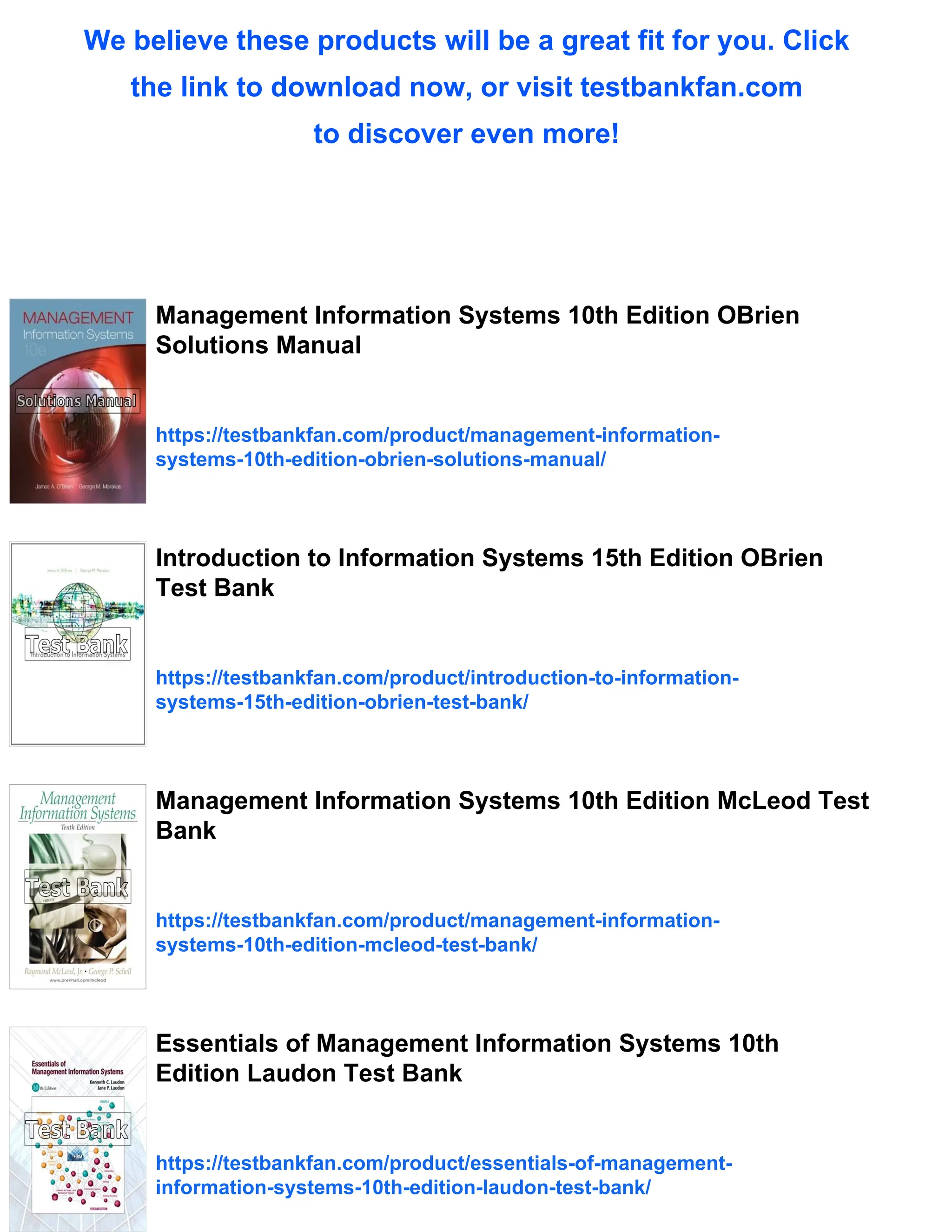 Management Information Systems 10th Edition Obrien Test Bank | PDF