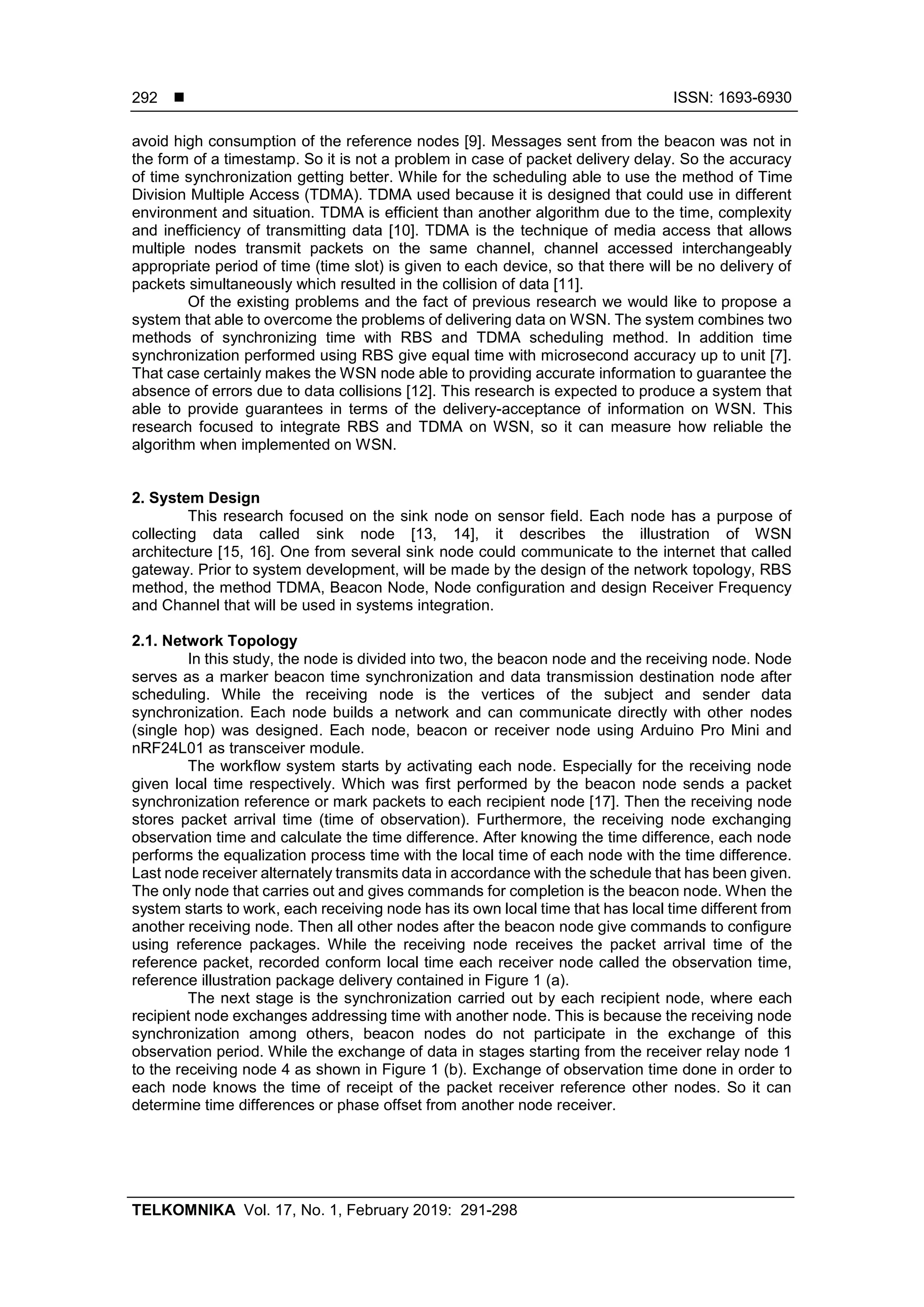 Reference Broadcast Synchronization And Time Division Multiple Access Implementation On Wsn Pdf 
