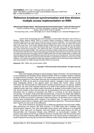 Reference broadcast synchronization and time division multiple access implementation on WSN | PDF