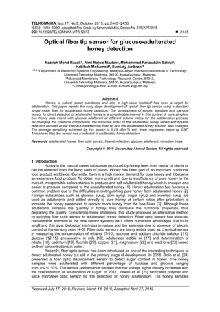 Optical fiber tip sensor for glucose-adulterated honey detection | PDF