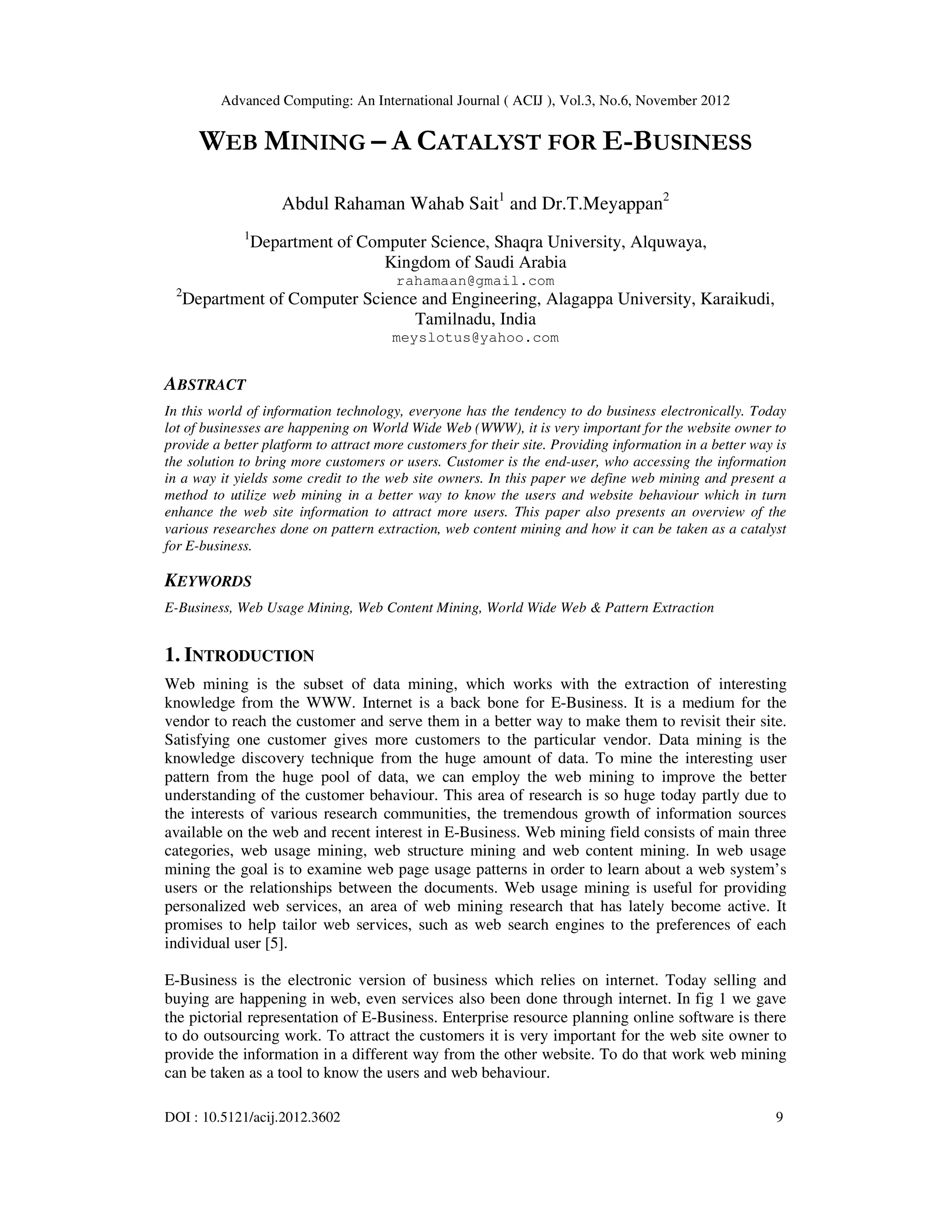 Web Mining A Catalyst For E Business Pdf