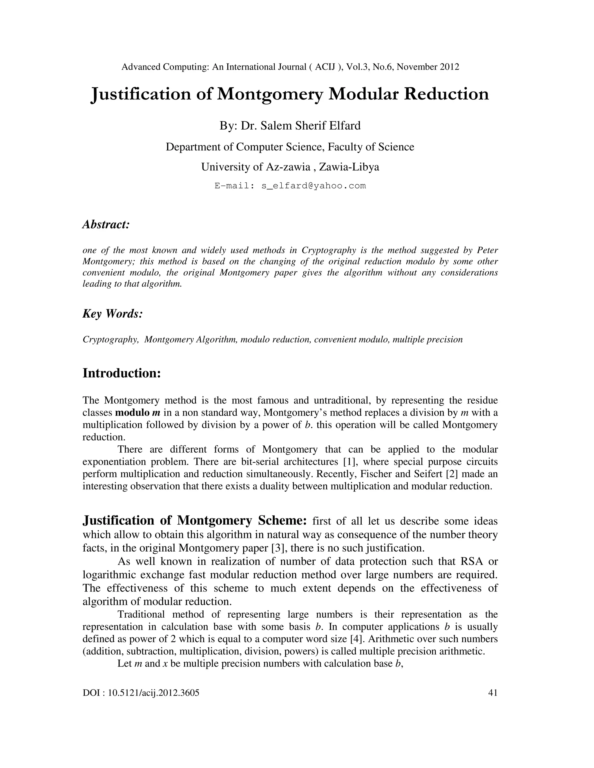 Justification of Montgomery Modular Reduction | PDF