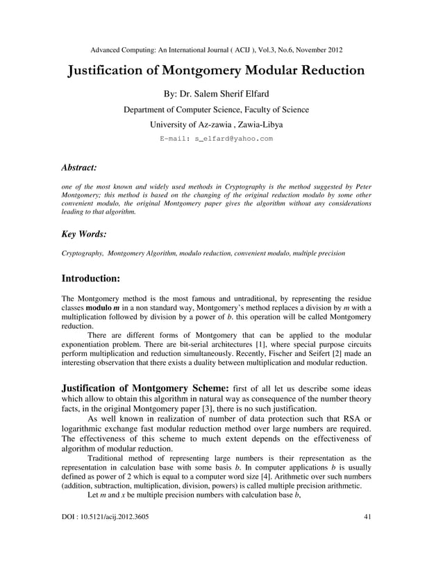 Justification of Montgomery Modular Reduction | PDF