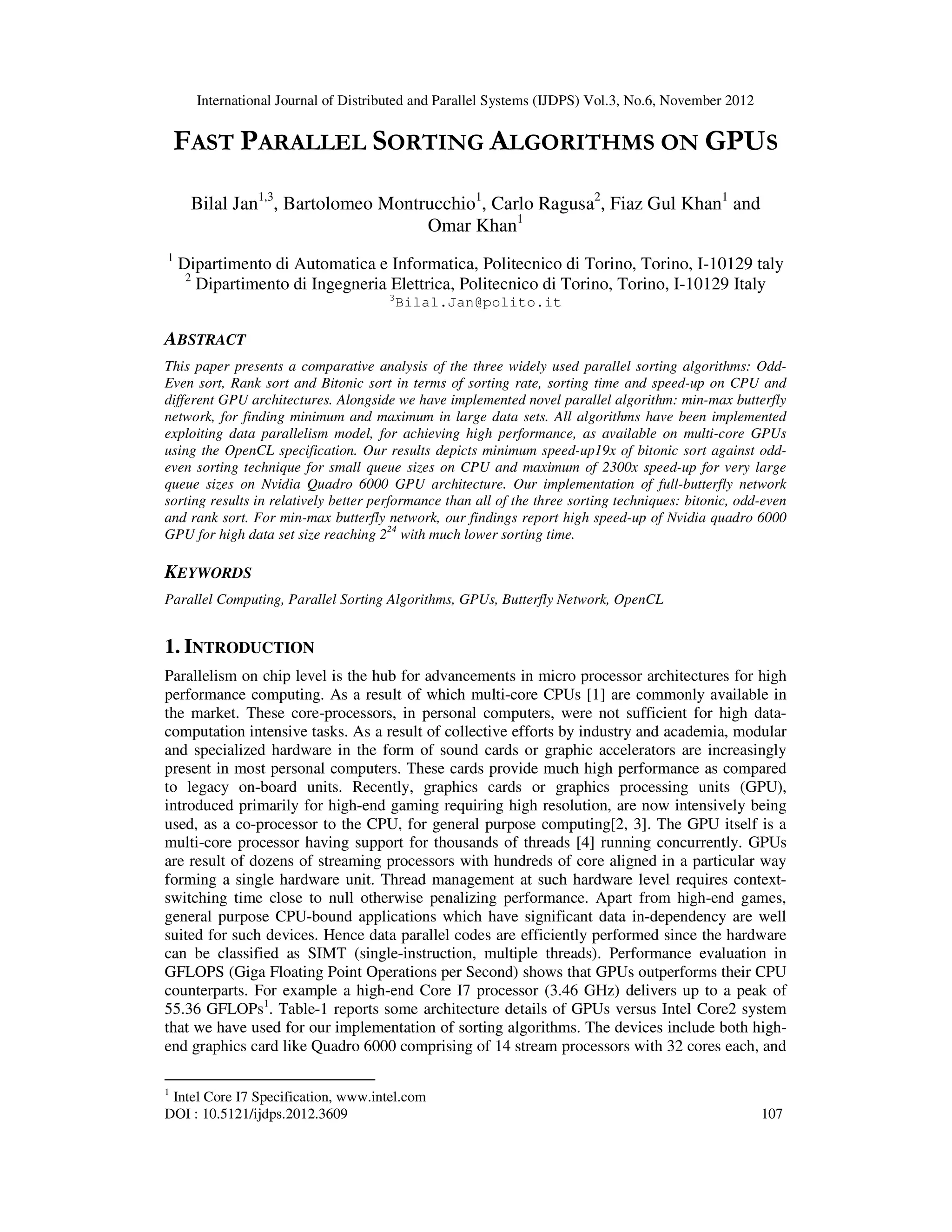 FAST PARALLEL SORTING ALGORITHMS ON GPUS | PDF
