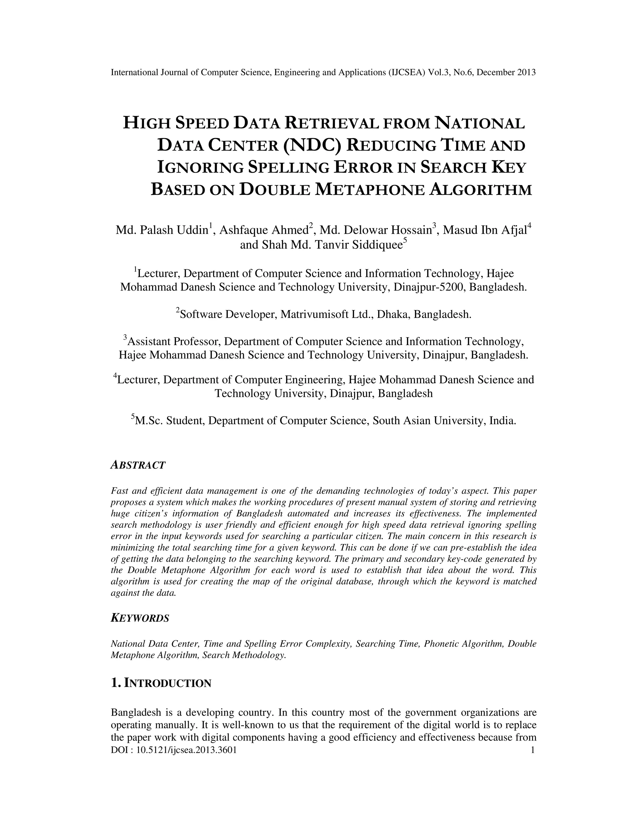 HIGH SPEED DATA RETRIEVAL FROM NATIONAL DATA CENTER (NDC) REDUCING TIME ...