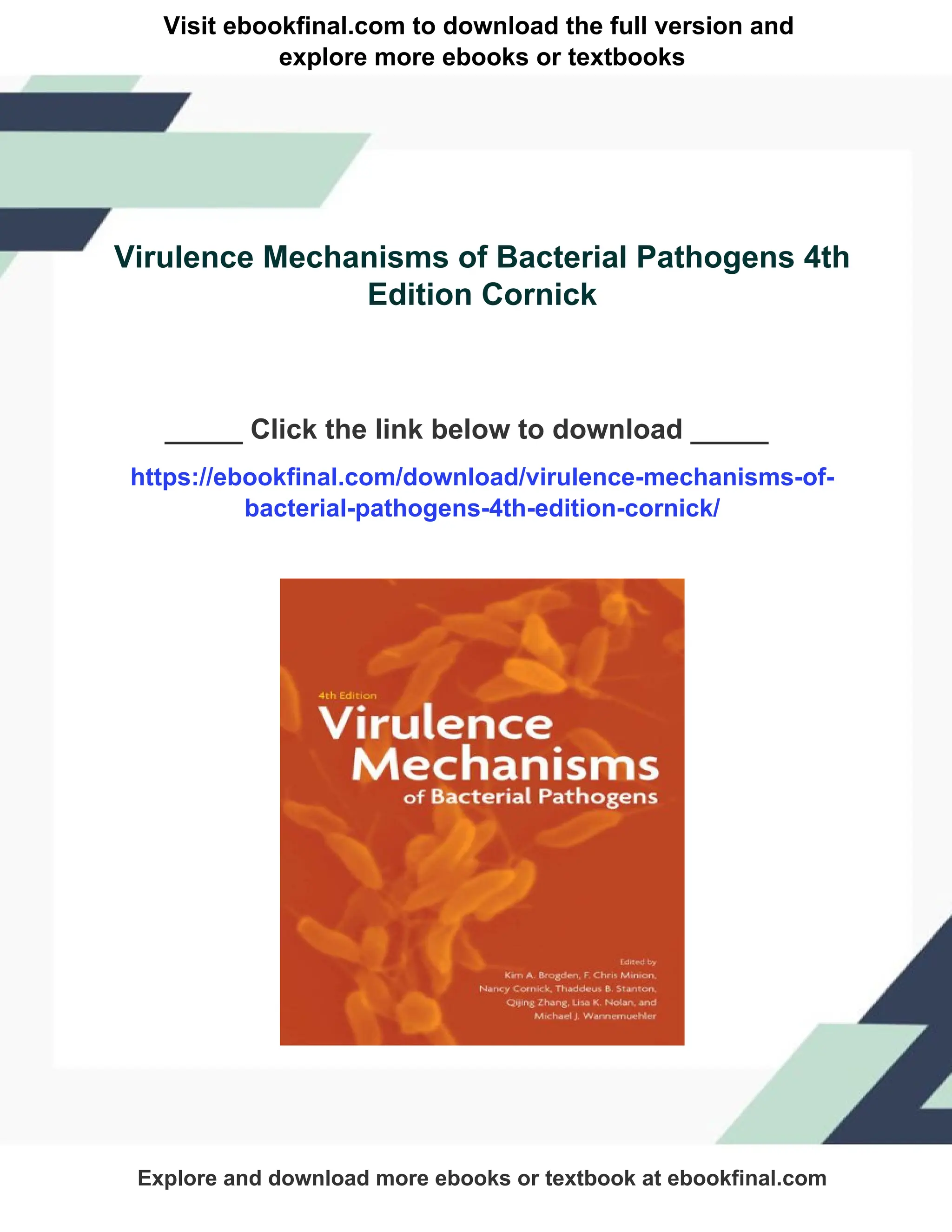 Virulence Mechanisms of Bacterial Pathogens 4th Edition Cornick | PDF
