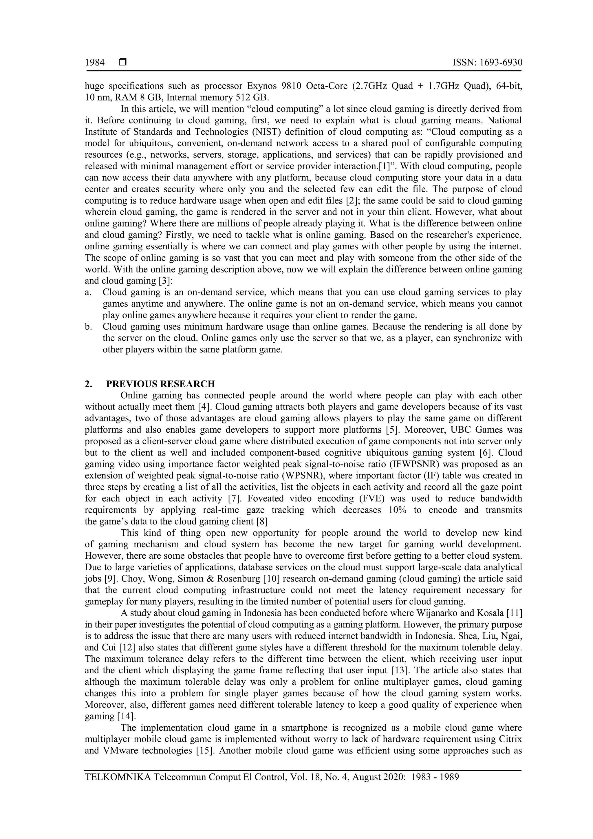 Mobile Cloud Game In High Performance Computing Environment Pdf Computing Technology