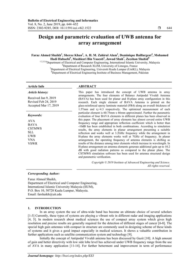 Design and parametric evaluation of UWB antenna for array arrangement | PDF
