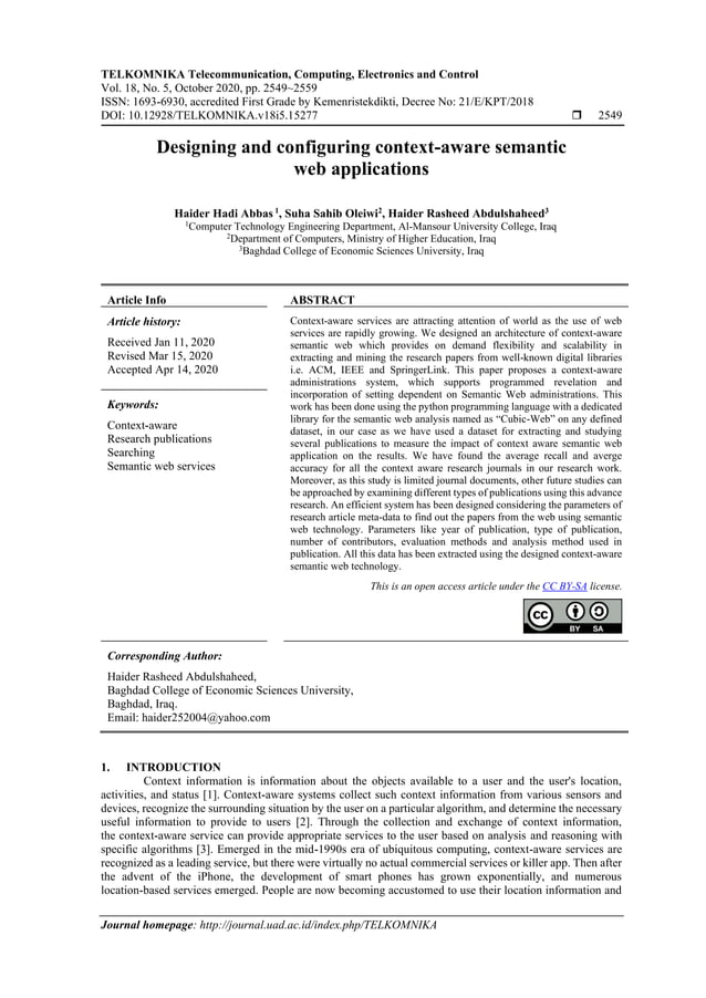 Designing and configuring context-aware semantic web applications | PDF